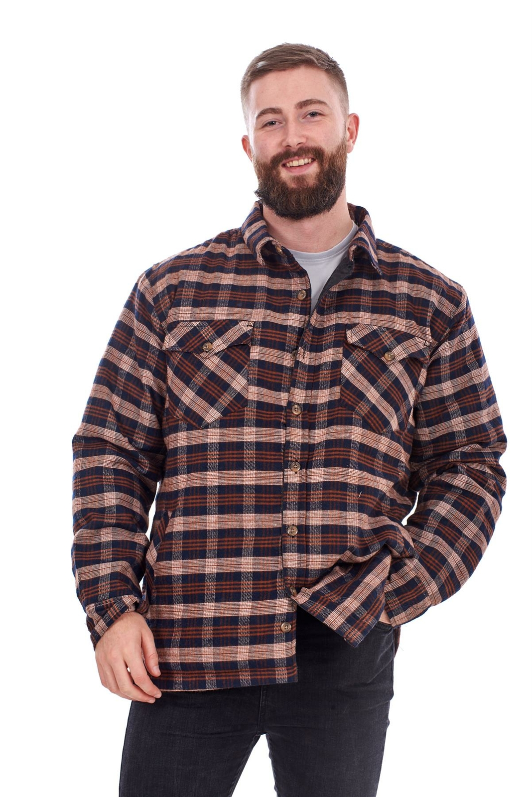 Mens Padded Work Shirt Quilted Yarn Dyed cotton Buttons Thick ...