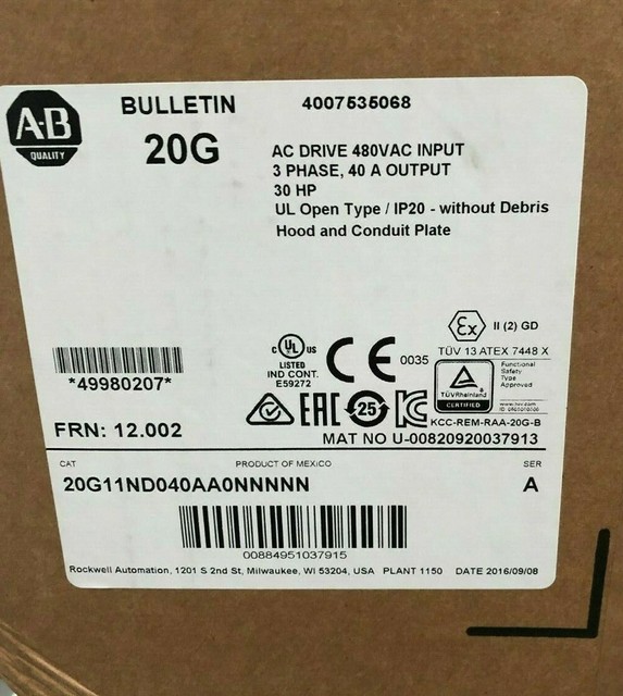 Allen Bradley 20G11ND040AA0NNNNN Powerflex 755 AC Drive 30hp for sale ...