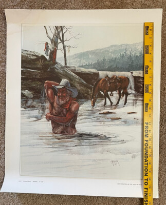 COWBOY BATH Litho - Artist Ron Raymer - 1978 Plate Signed - Unframed 16 ...