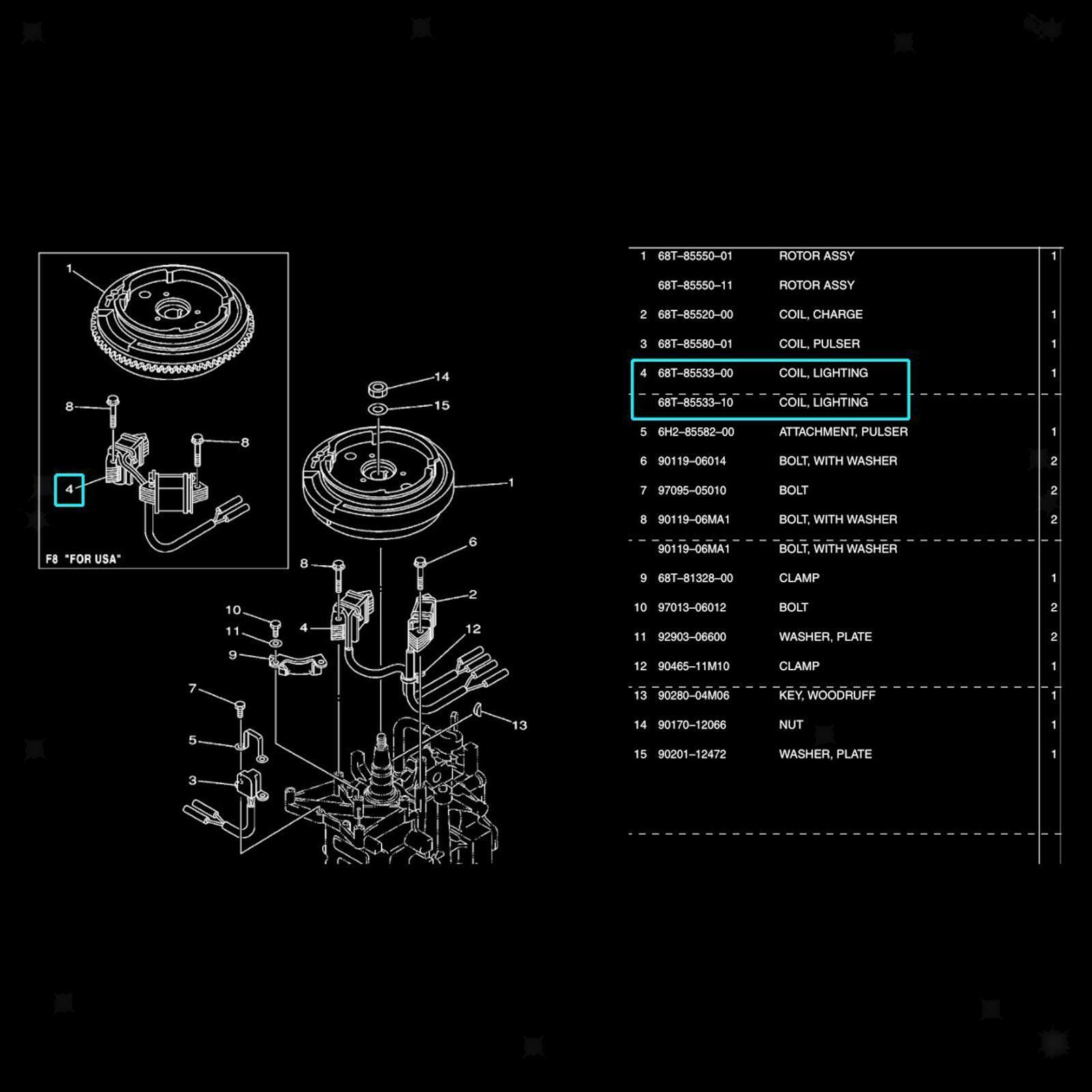 68T-85533-00 Boat Lighting Coil Fit for 6HP 8HP 63D-85533-00-00 | eBay ...