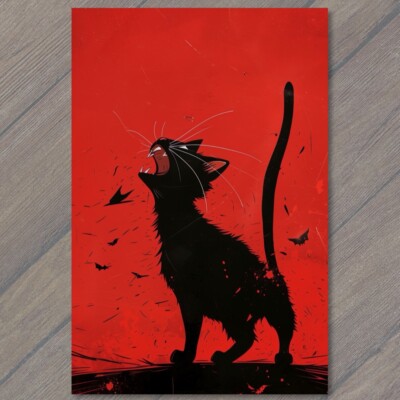 POSTCARD Black Cat Angry Weird Creepy Pet Unusual Cute Scary Strange ...