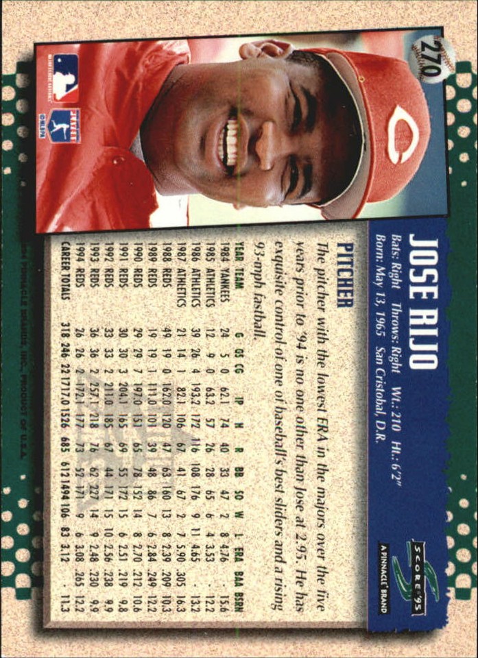 1995 Score Platinum Team Sets Cincinnati Reds Baseball Card #270 Jose ...