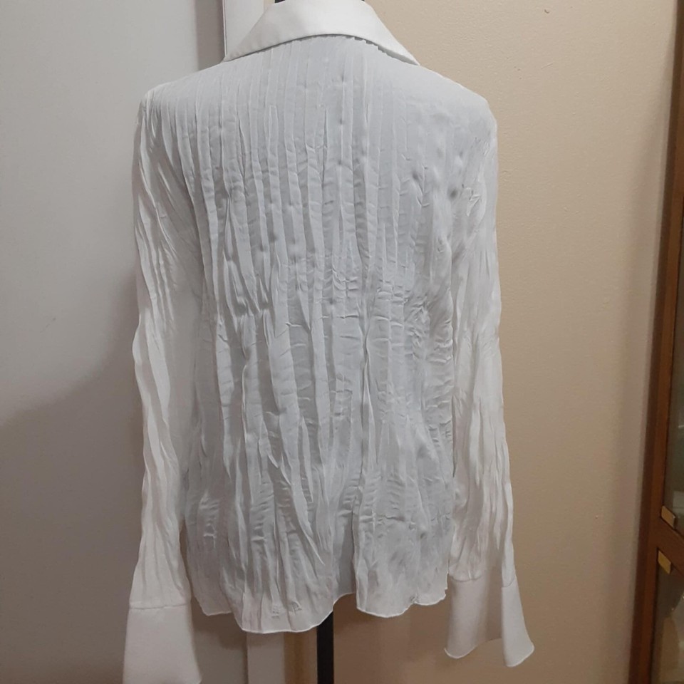 TANJAY Women's white button-down blouse Size 14 elegant ruffle lace ...