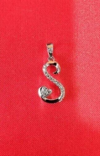 0.25 Ct Round Simulated Diamond Initial "S" Letter Pendant 14K White ...