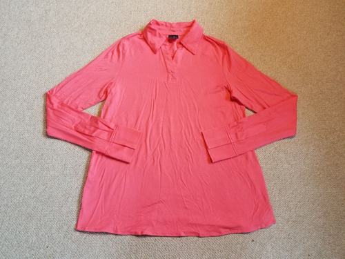 Womens Top-BELYN KEY-salmon pink stretch knit v-neck collared polo long ...