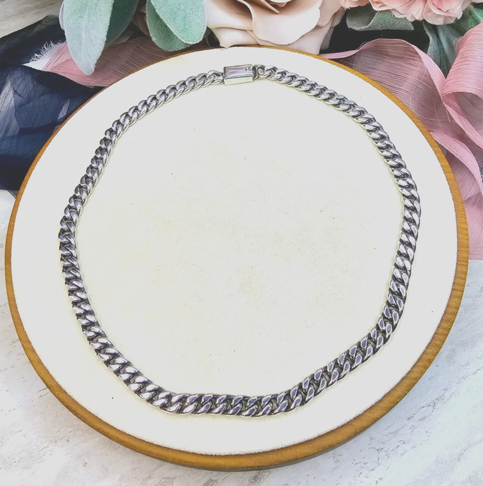 Vintage Mexican 925 Sterling Silver Collar Chain Neck… - Gem