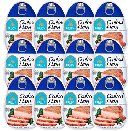12 Pack Bristol Cooked Canned Ham 16oz Smoke Flavor Picnic Sandwich ...