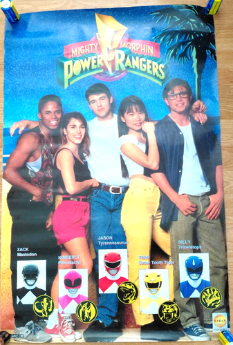 Vintage 1993 Mighty Morphin Power Rangers One Sheet Poster Saban 32" x ...