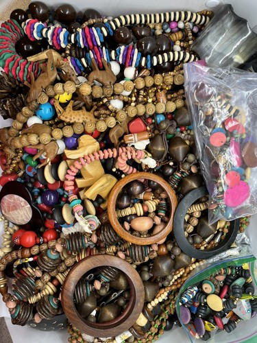 Vintage wood+ jewelry lot Box, Mixed Seeds, Tiki Party Perfect, Summer ...