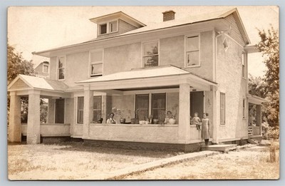 RPPC Home American Foursquare Style Family on Porch Vintage Postcard ...