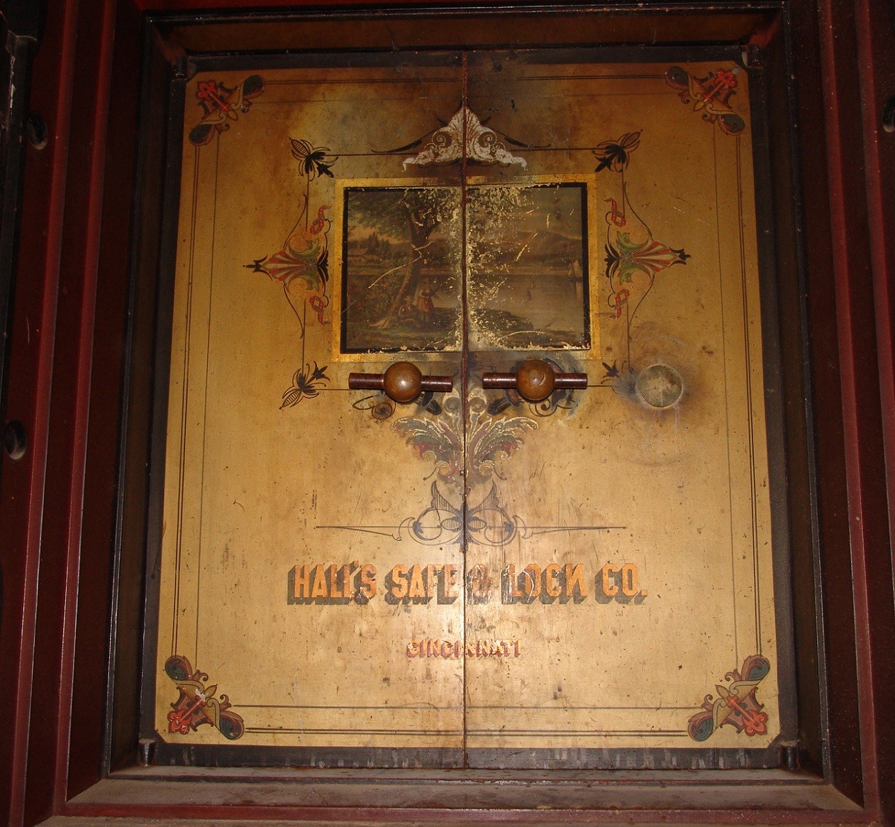 Antique Halls safe 36" x 31" x 49" Nice Graphics | eBay