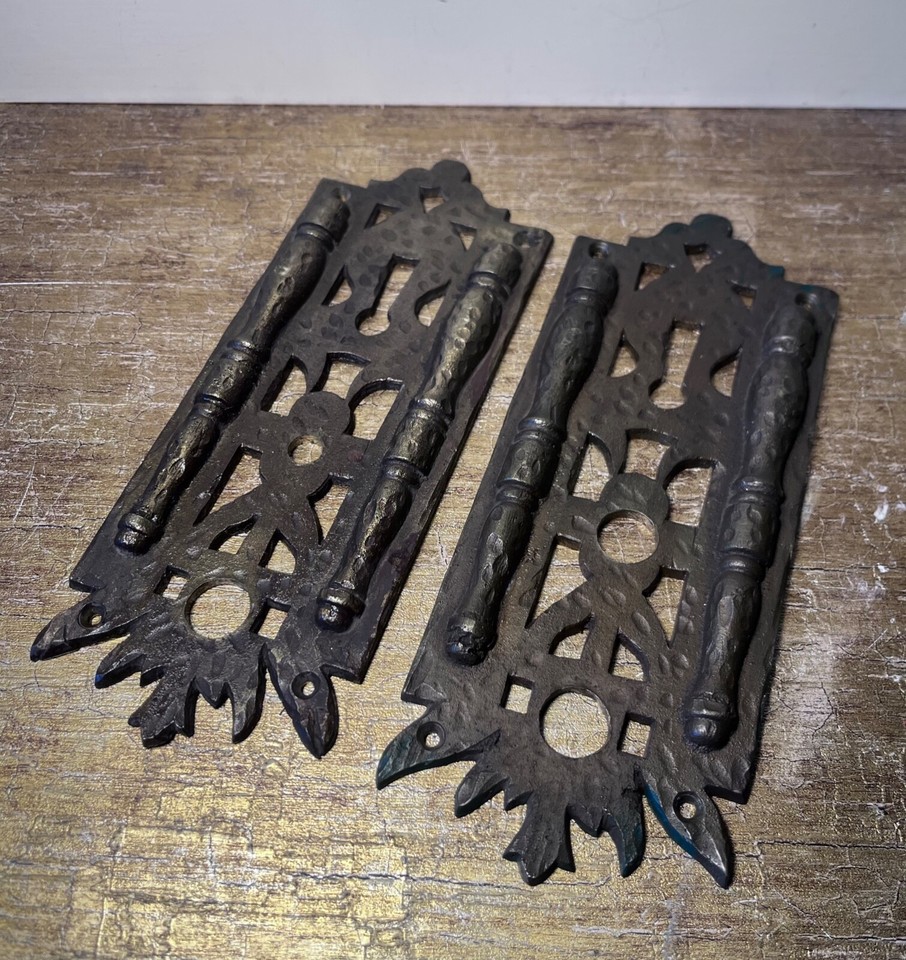Vintage Pair Gothic Ornate Door Knob Escutcheon Plates Eastlake Cast ...