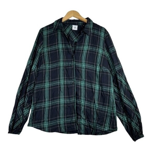 CAbi Big Sur Shirt Blouse Sz M #3769 Plaid Green Blue Long Sleeve ...