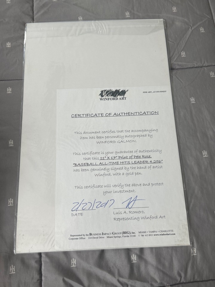 Signed by artist Winford, Pete rose art. Certificate of authenticity ...