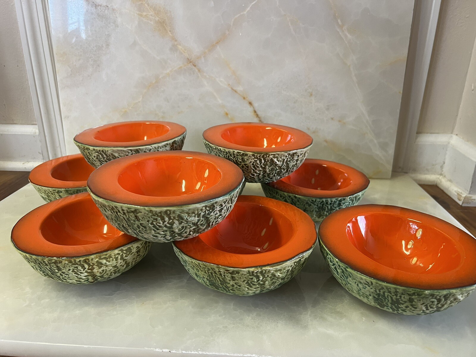 CAROLE STUPELL half Cantaloupe Bowls And Plates - Set Of 16 Plus 2 ...