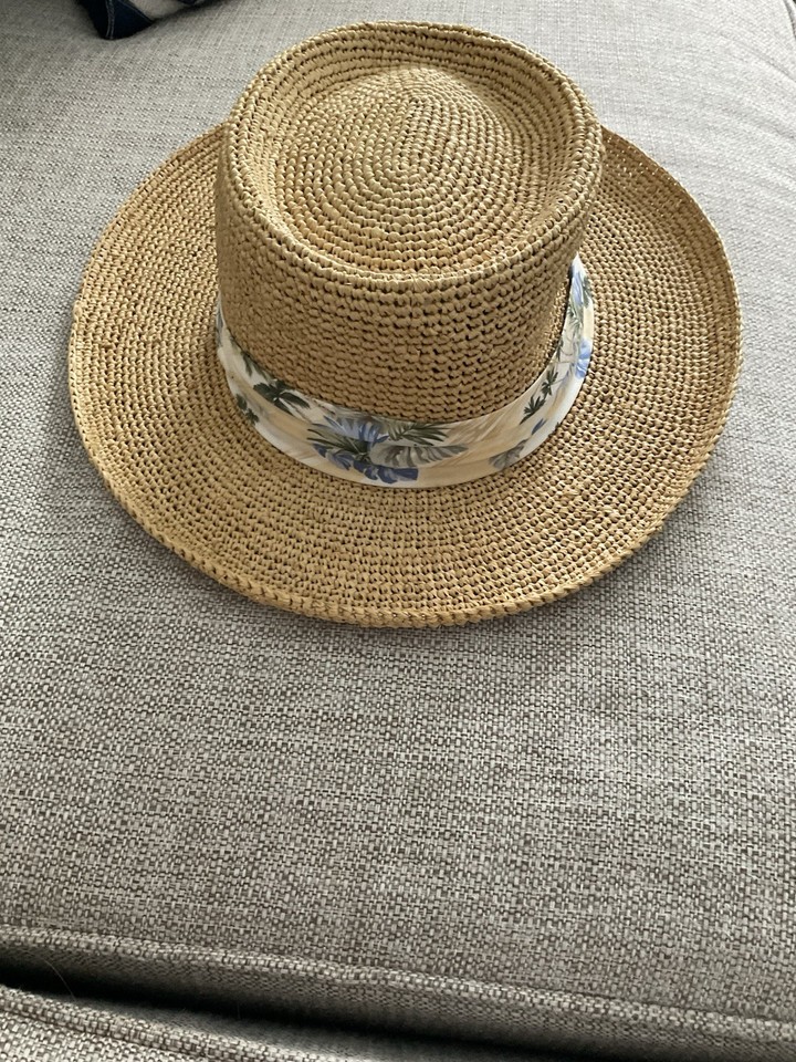Dorfman Pacific Genuine Raffia Straw Hat Brown Woven Band Beach Golf ...