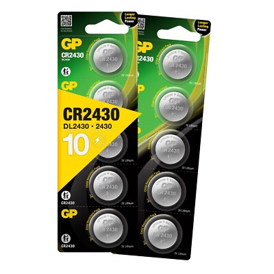 10 X CR2430 3V Lithium Coin Cell Battery Batteries by GP Batteries 2430 ...