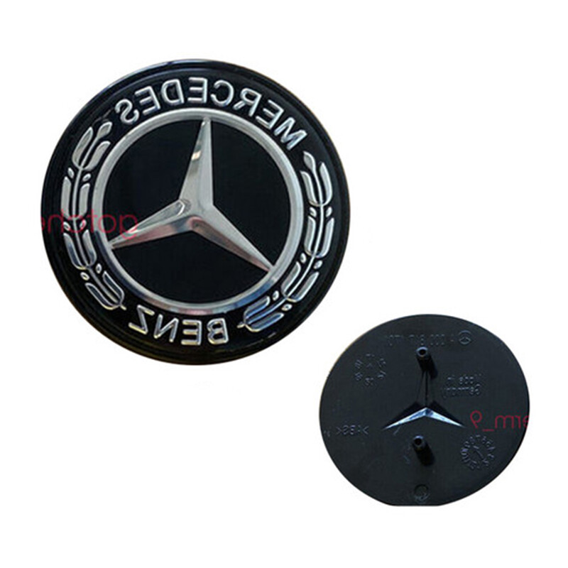 BLACK MERCEDES BENZ FRONT HOOD EMBLEM LAUREL WREATH BADGE 57MM | eBay