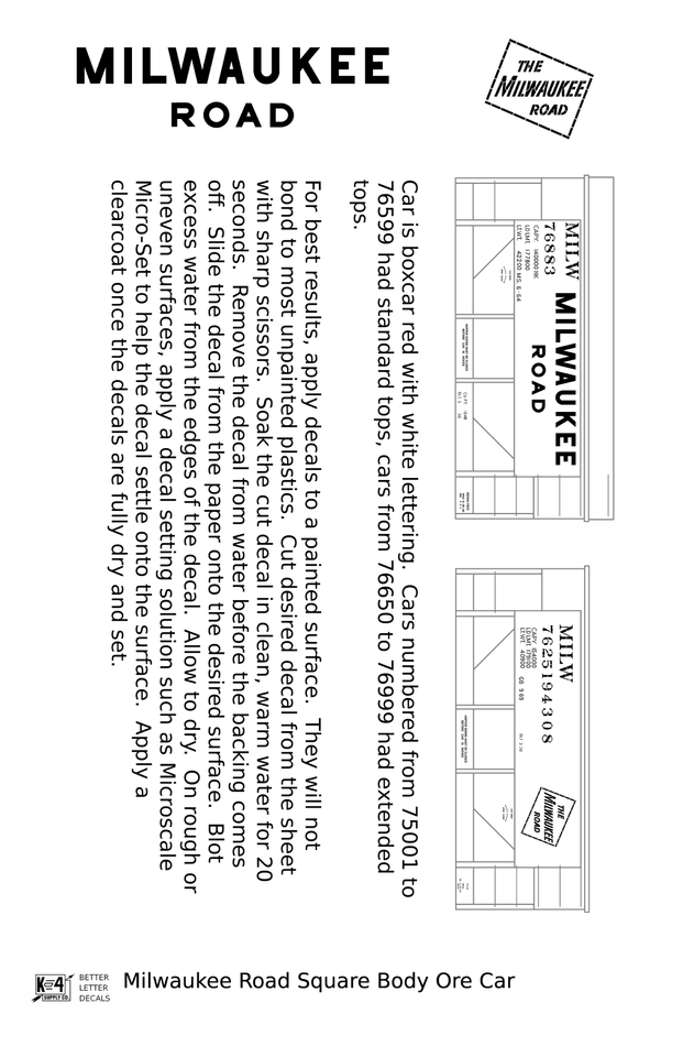 K4 HO Scale Decals Milwaukee Road Square Body Ore Jenny Car White | eBay