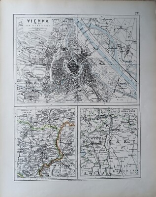 1897 ANTIQUE MAP VIENNA WIEN ENVIRONS HUNGARY | eBay Australia