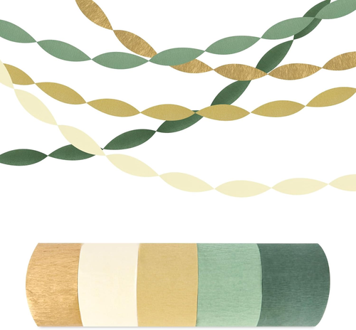 5 Rolls Green & Gold Crepe Paper Streamers, Crepe Paper Craft for ...