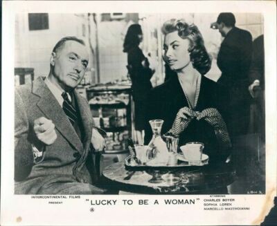 LUCKY TO BE A WOMAN ORIGINAL 1956 LOBBY CARD SOPHIA LOREN CHARLES BOYER ...