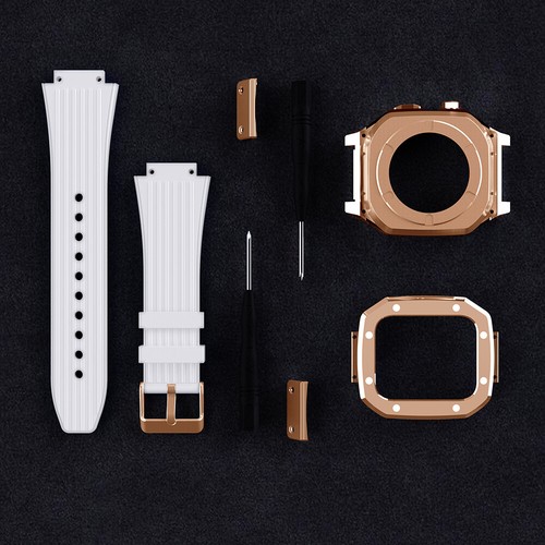 Luxury Rugged Case&Silicone Band Mod Kit For Apple Watch 9 8 7 6 5 4 ...