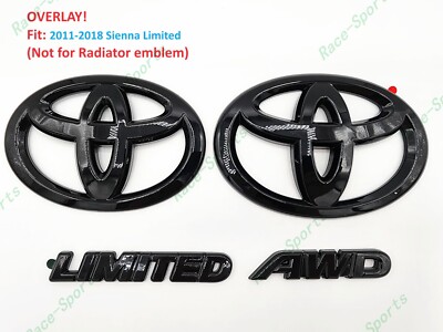 OVERLAY Gloss Black Front Rear Toyota Logo Limited AWD Emblem 2011-2018 ...