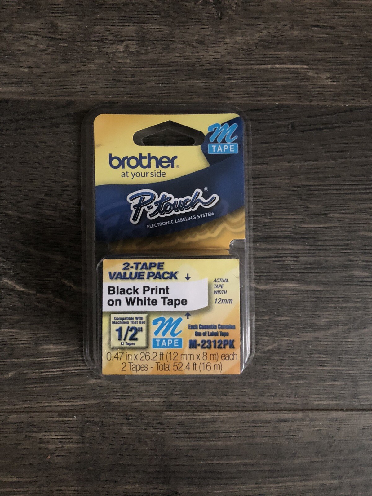 NEW Brother M231 P-Touch Label Tape 1/2" Black on White M2312PK - NEW ...