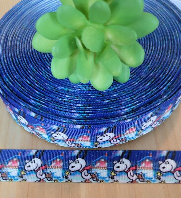 7/8" (1 YD) Snoopy Ice Skating Grosgrain Ribbon Christmas Woodstock Dog ...