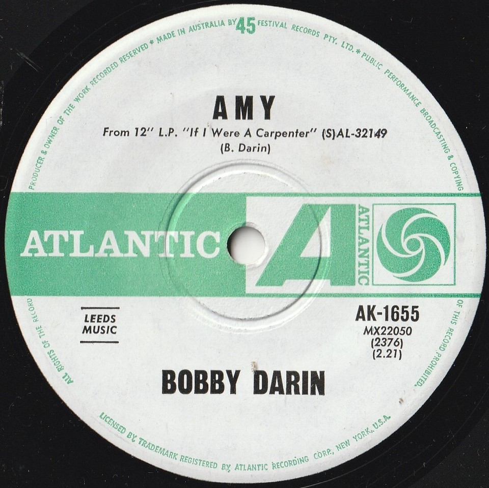 BOBBY DARIN 45: LOVIN' YOU b/w AMY AUSSIE ATLANTIC 1655 NM & VG+ 1966 ...