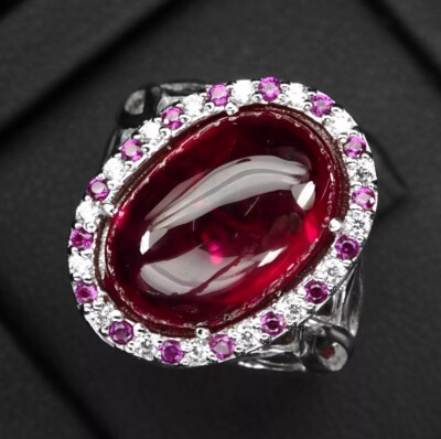 Clearance - Estate Red Ruby Cabochon Rare 14.40Ct 925 Silver Rings Size ...