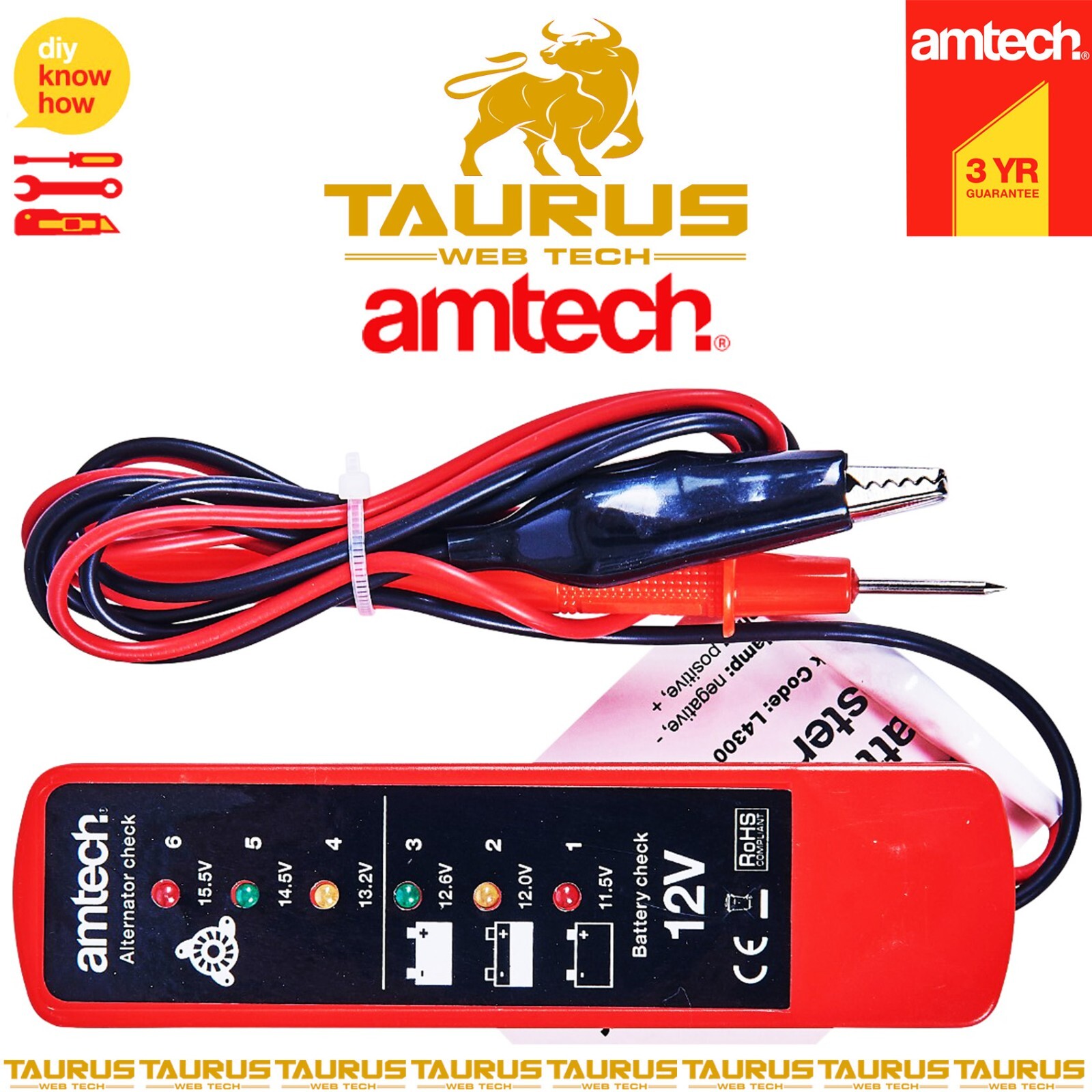 12V AMTECH Battery & Alternator Tester 6 LED Indicator Health ...