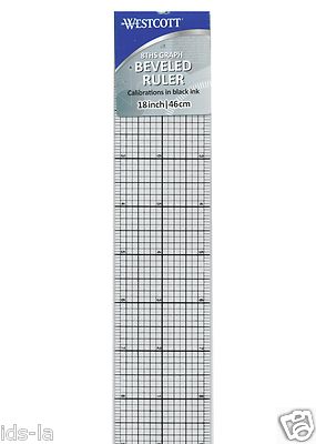 Westcott B-85B BLACK, 18" X 2" 8ths Graph Beveled Plastic Clear Ruler ...