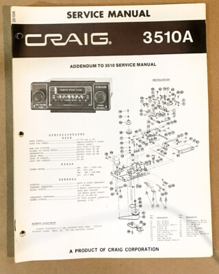 Craig Model 3510A 3510 A 8 Track Stereo Service Manual *Original* | eBay