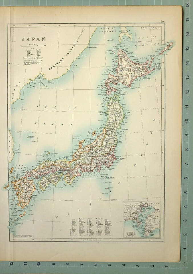 1890 ANTIQUE MAP ~ JAPAN TOKAIDO SAIKAIDO SANINDO TOKYO TOKIO YESSO ...
