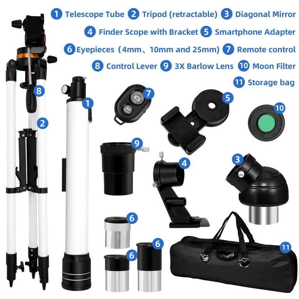700mm Astronomical Telescope 525X with Phone Adapter for Beginner Moon ...