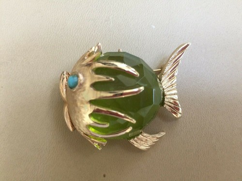Vintage Marcel Boucher Gold tone and Green Lucite Fish Brooch | eBay