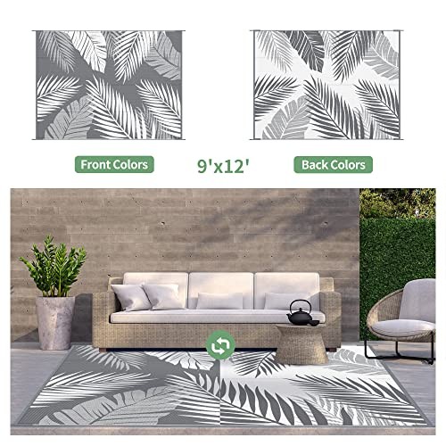 Outdoor Rug 9' x 12' 9' x 12' (Rectangular) Grey & White | Waterproof ...