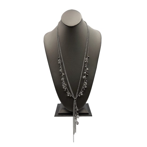 Vintage Silver Tone Curb Chain Smoke Gray & Clear Acrylic Bead Fashion ...