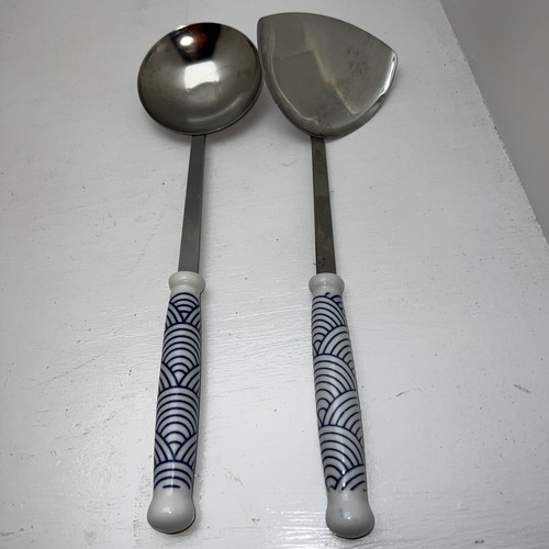 Spatula and Ladle Kitchen Utensils Ceramic Handles Blue And White ...