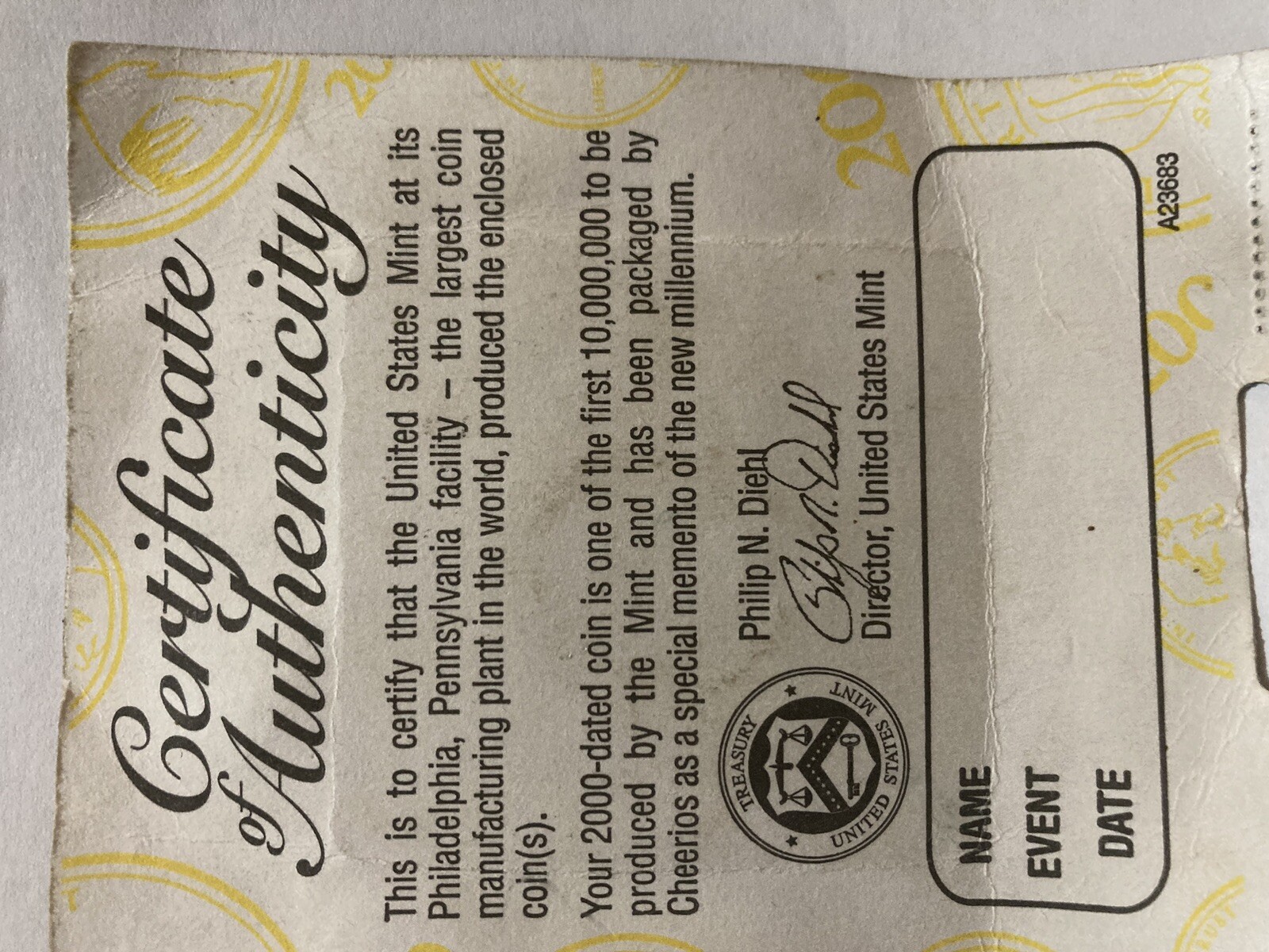 Genuine Cheerios First-Minted Year 2000 Coins Penny One Cent New in ...