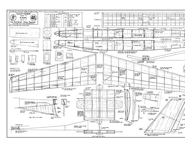 Can-Can Canard Pusher Glider 47" Wing RC Model Airplane Printed Plans ...