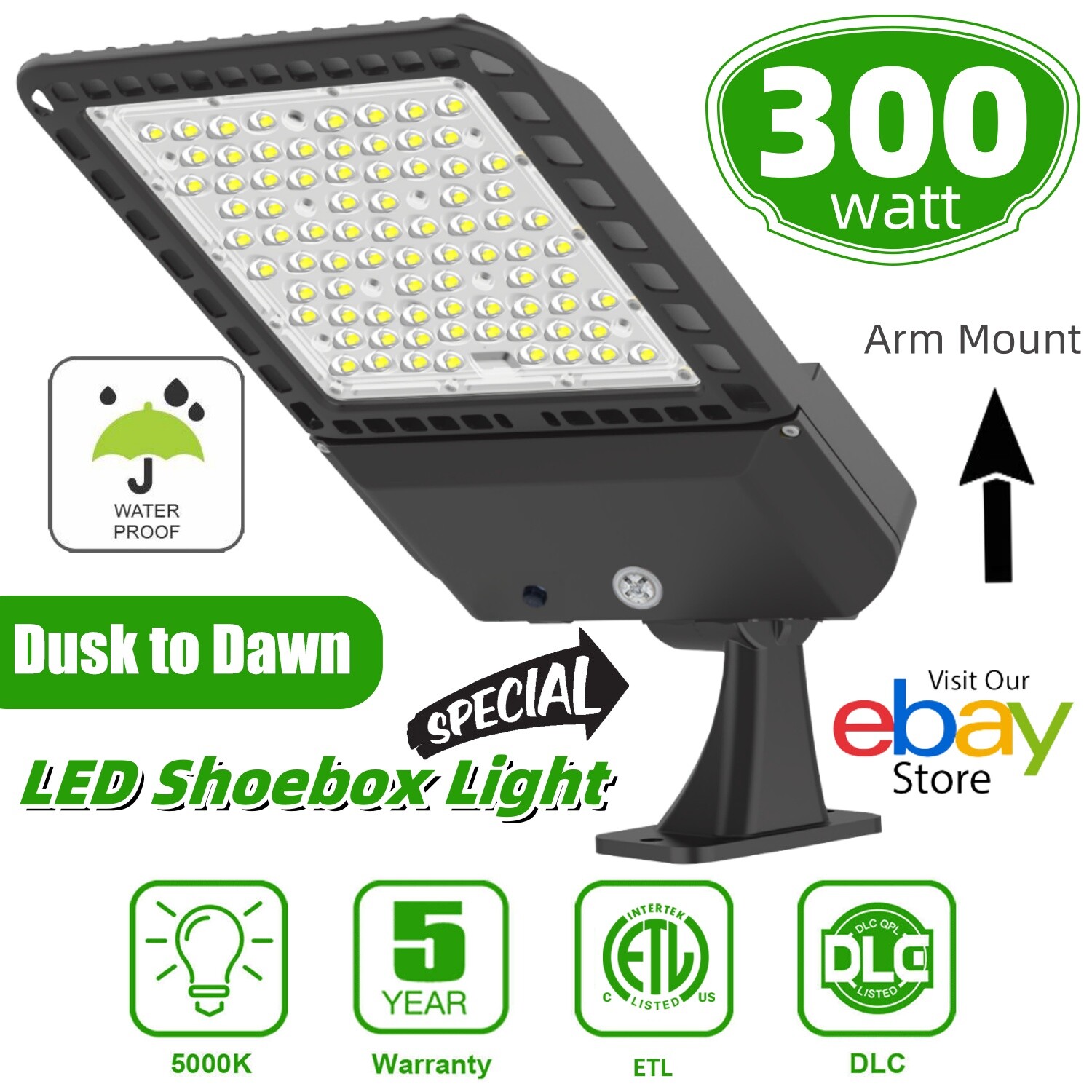 Commercial 300W LED Parking Lot Light Outdoor IP65 Shoebox Street Pole ...