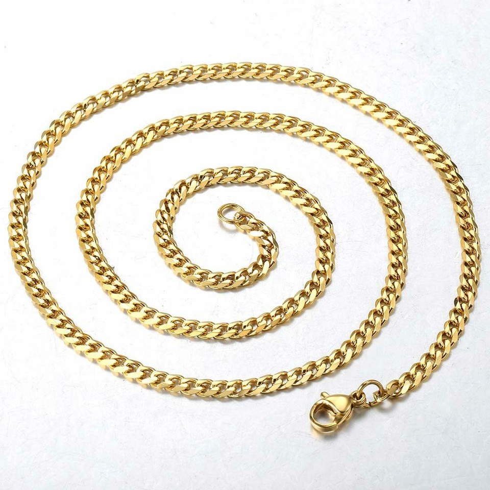 2/3/5/7/9/11mm 16"-30" Gold Plated Stainless Steel Curb Cuban/Box Chain ...