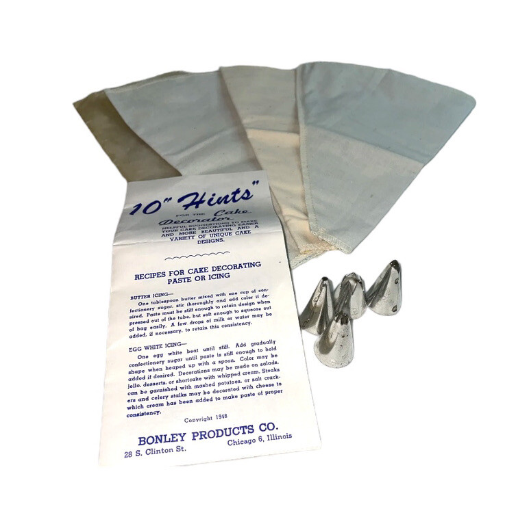 Vintage Set Of 3 Bonley Product Co Icing Bags And 4 Icing Tips With ...