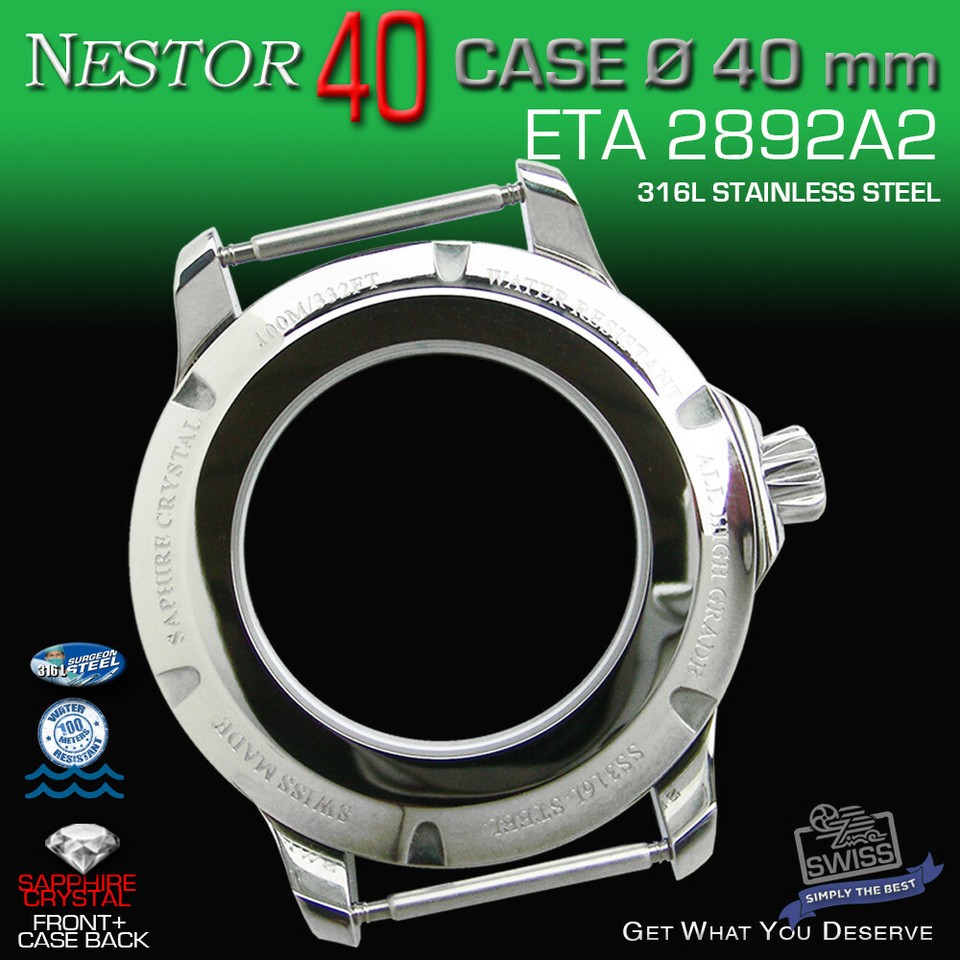 WATCH CASE NESTOR FOR MOVEMENT ETA 2892, Ø 40 MM, ST.STEEL, SAPPHIRE ...