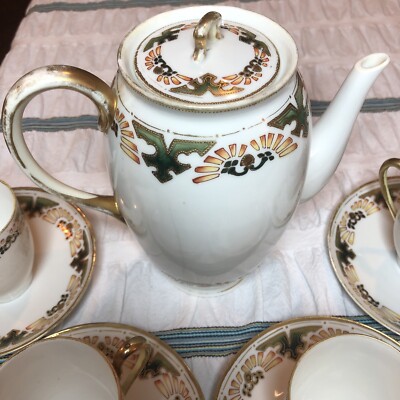 Antique Nippon Hand Painted Coffee Tea Pot Set Gold Gilded Rare Vintage ...