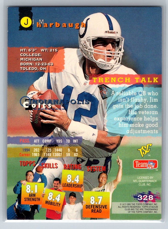 1995 Topps Stadium Club Jim Harbaugh Indianapolis Colts #328 | eBay