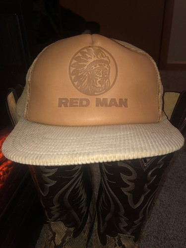 Vintage RARE Red Man Genuine Leather & Corduroy Snapback Hat Cap | eBay